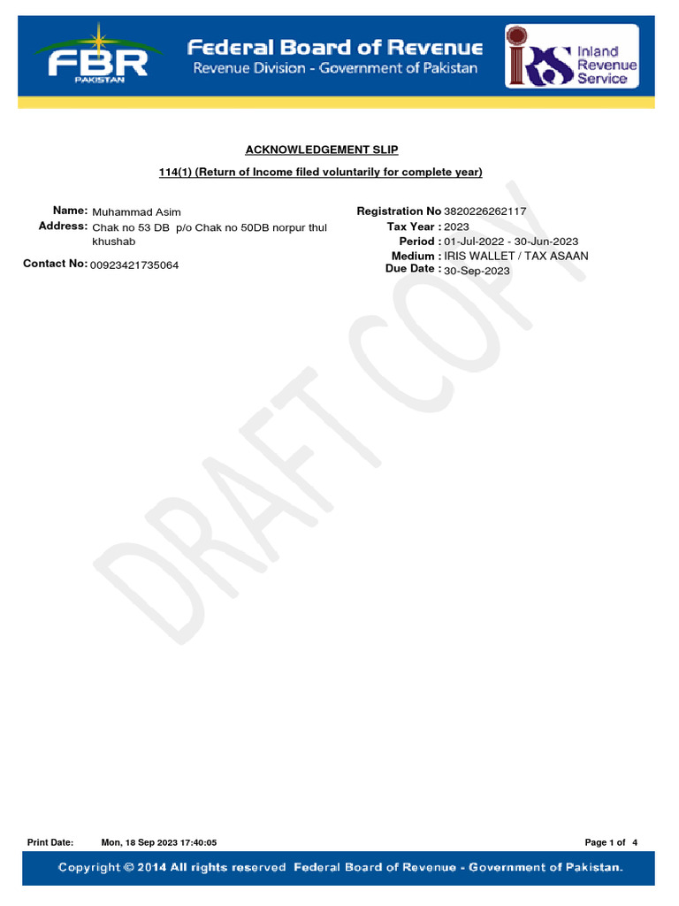 Tax Acknowledgement Slip 2023 | PDF | Taxes | Capital Gains Tax