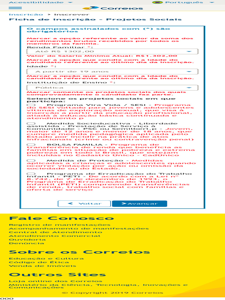 PROSEL - Ficha de Inscrição - Projetos Sociais | PDF