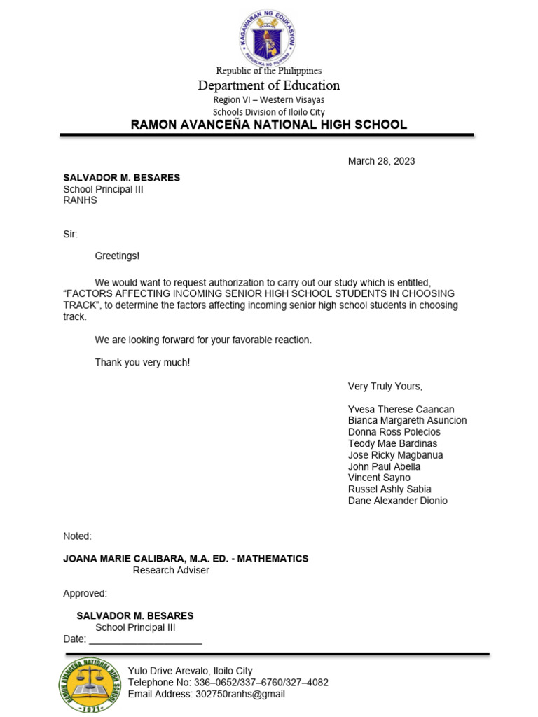 Letter To Principal | PDF