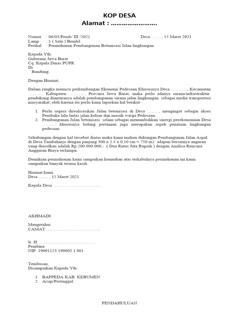 Contoh Proposal Jalan Betonisasi | PDF