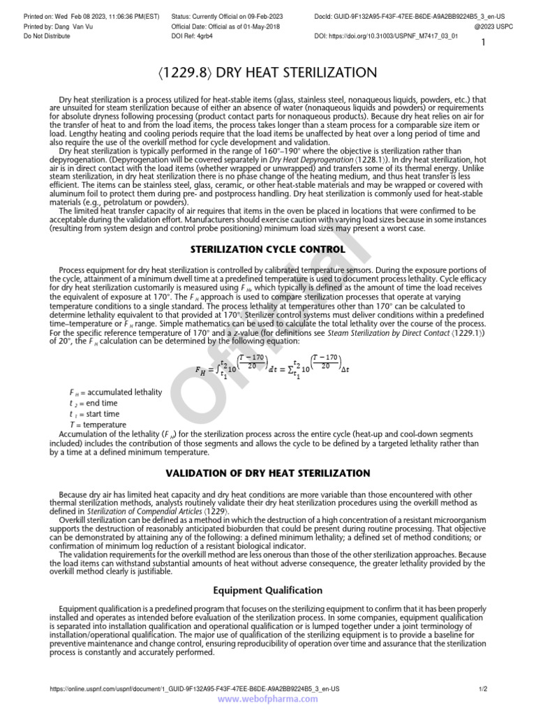 〈1229.8〉 Dry Heat Sterilization | PDF | Sterilization (Microbiology) | Heat