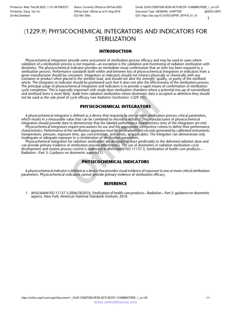 〈1229.9〉 Physicochemical Integrators and Indicators for Sterilization | Download Free PDF ...