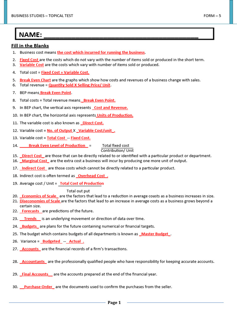 TOPICAL TEST - 1 (Answer) | PDF