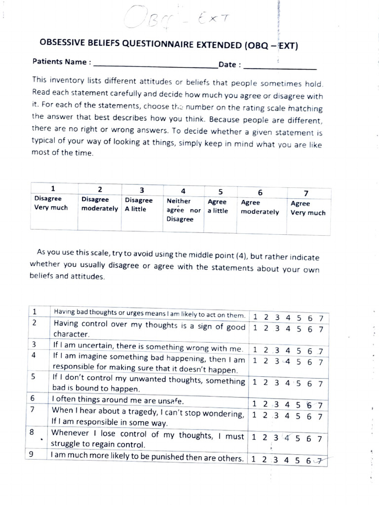 Obsessive Beliefs Questionnaire Overview | PDF