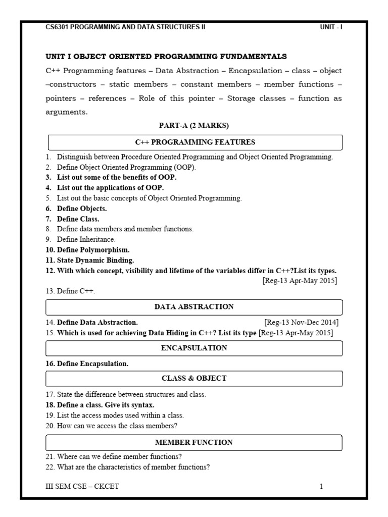 PDS Unit I | PDF | C++ | Class (Computer Programming)