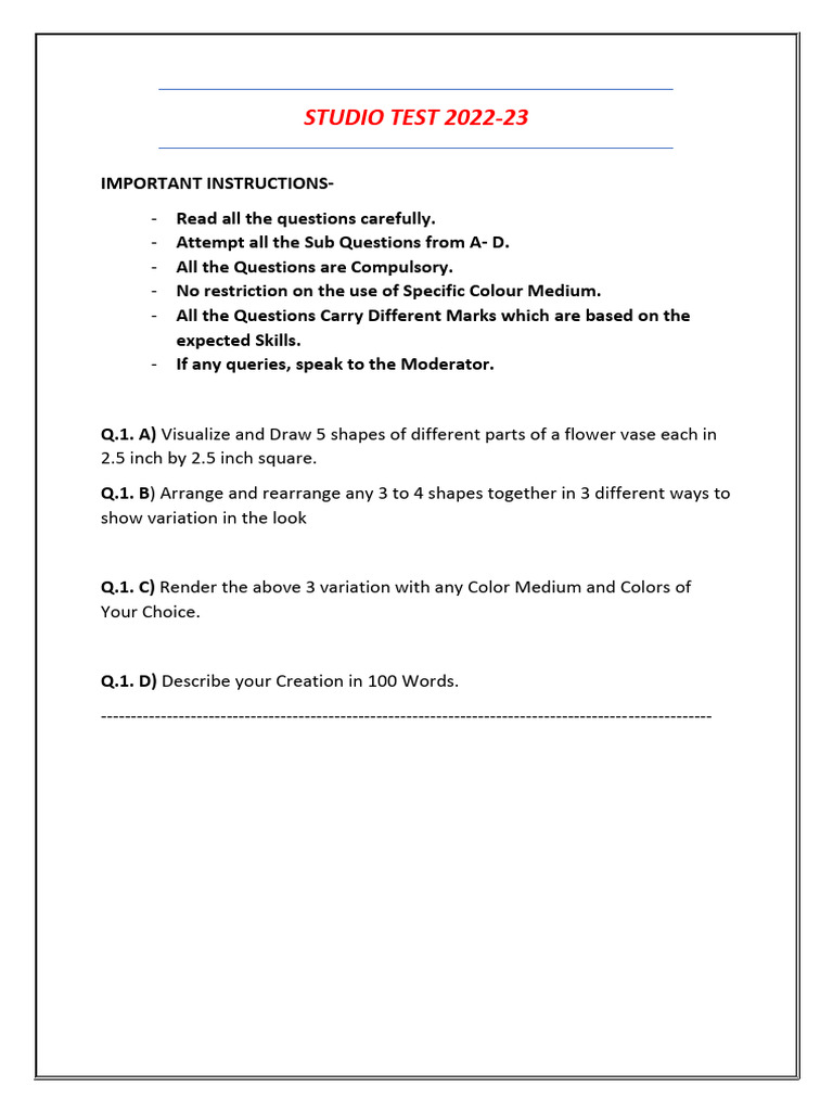 Art & Design Student Tasks | PDF