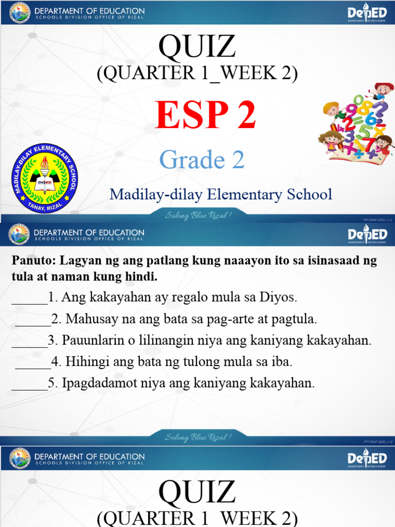 Grade 2-Week 2 - Quizes Melc-Based | PDF