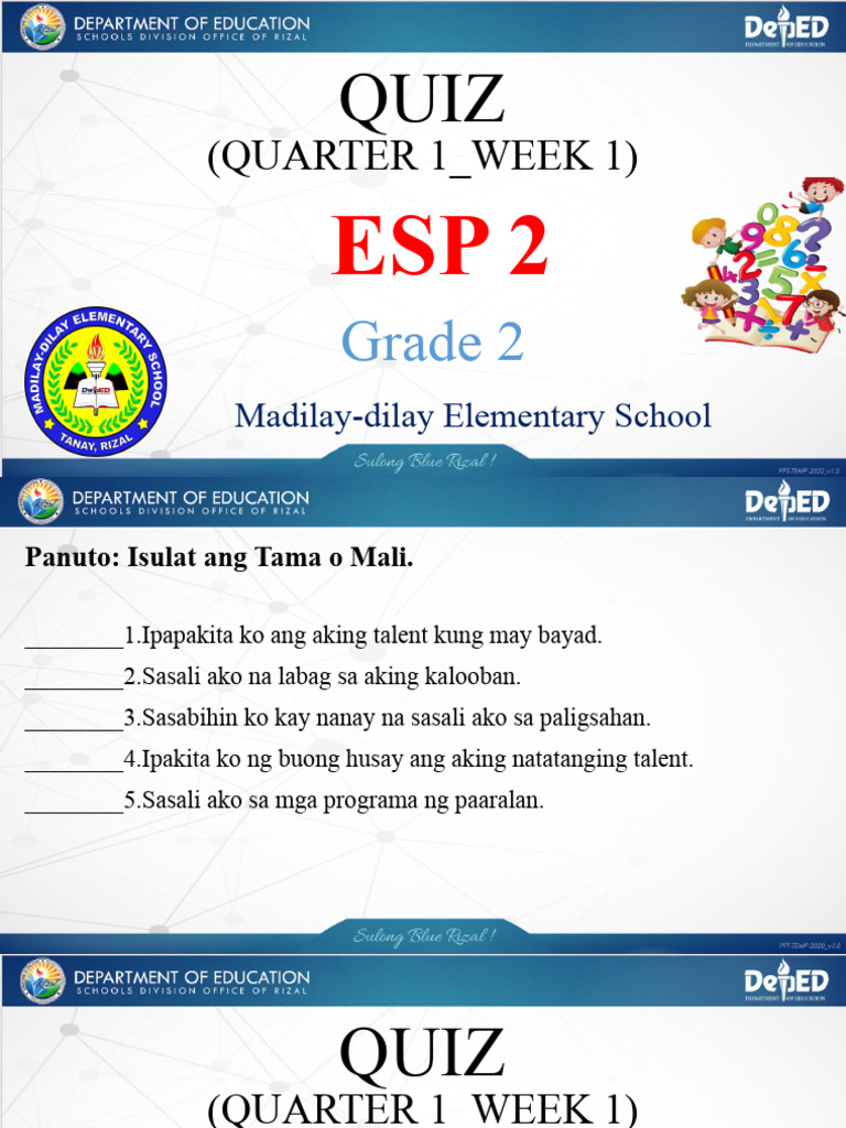 Grade 2-Week 1 - Quizes Melc-Based | PDF