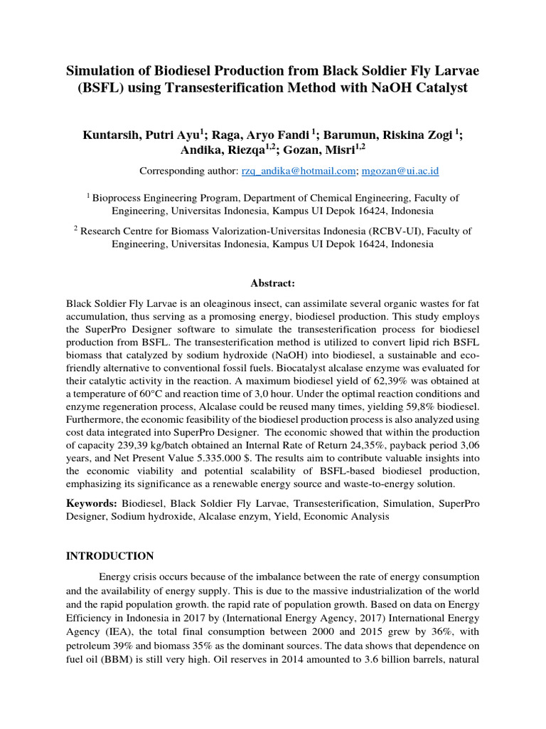UAS - Paper Simulasi - Kelompok 6 | PDF | Biodiesel | Net Present Value