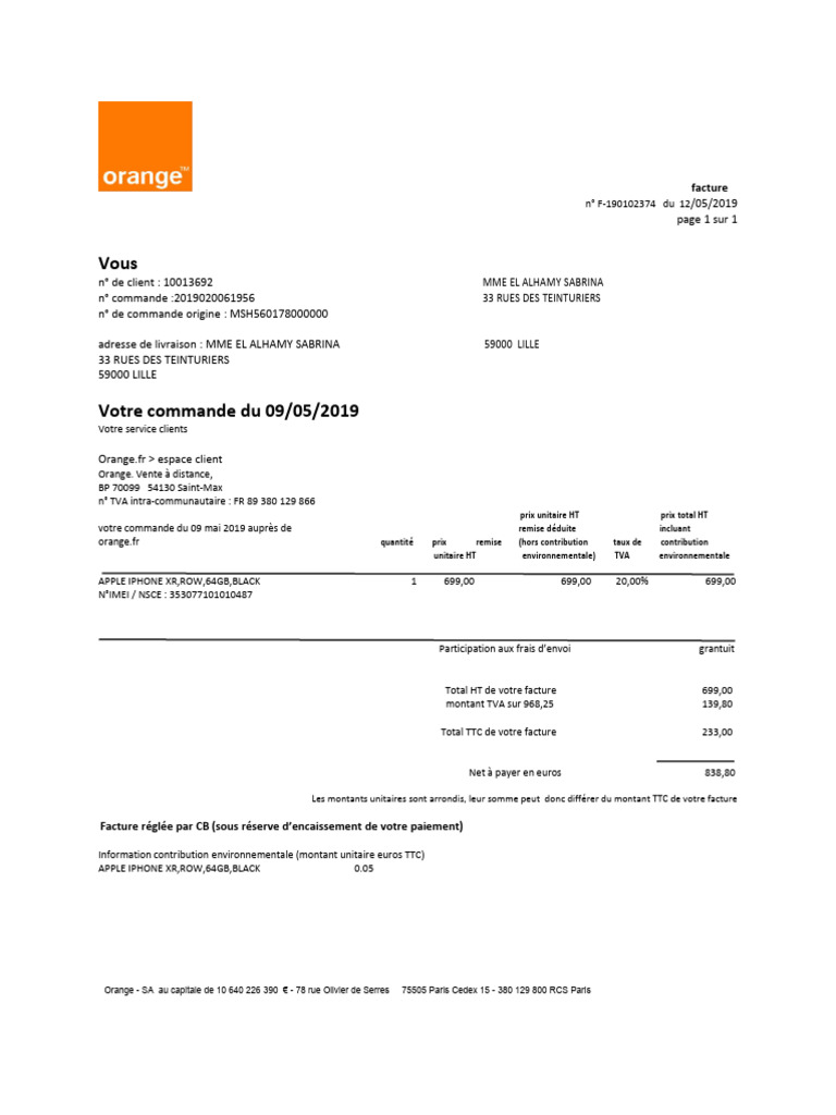 Facture Apple Orange | PDF | Taxe sur la valeur ajoutée | Facture