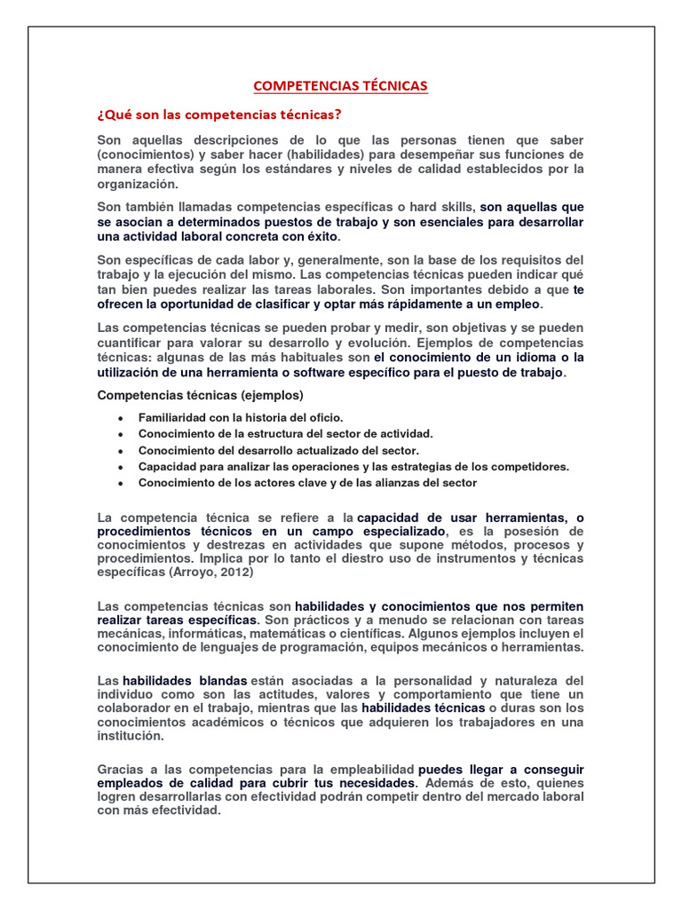Competencias Técnicas | PDF | Conocimiento | Herramientas