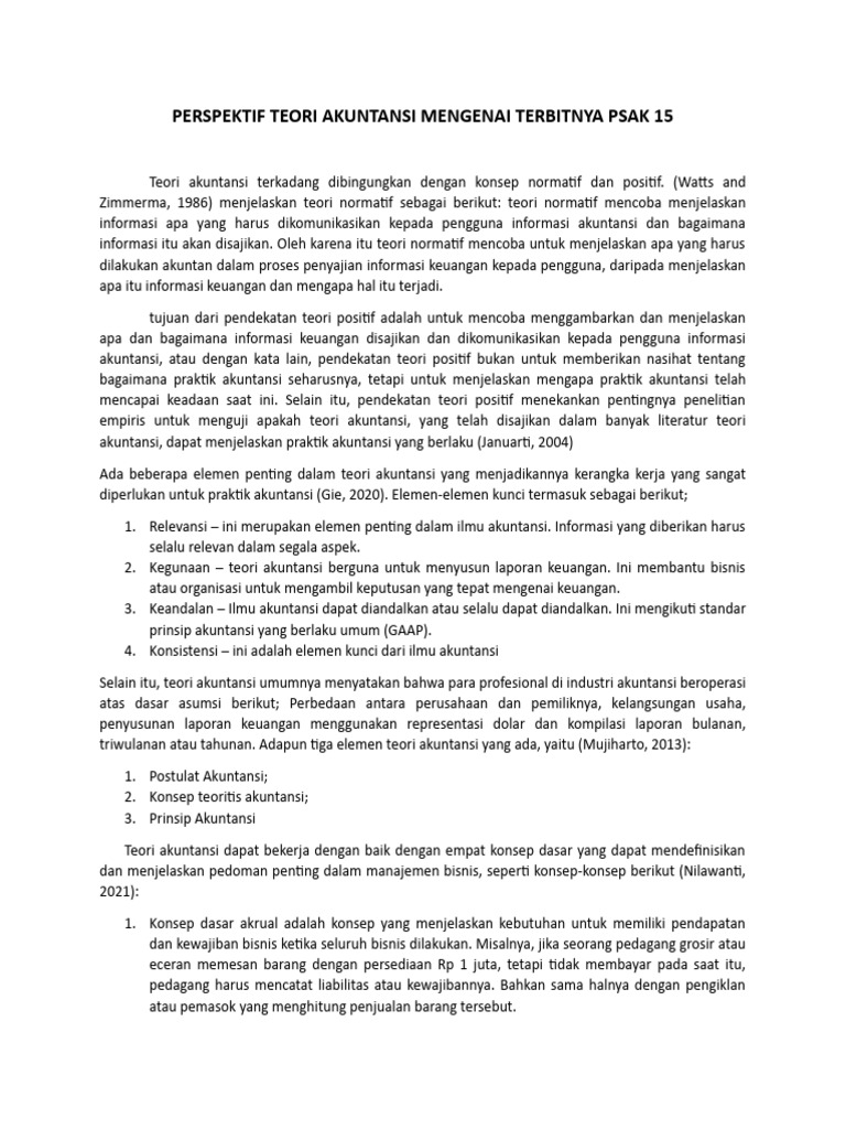 Teori Akuntansi dan PSAK 15 | PDF