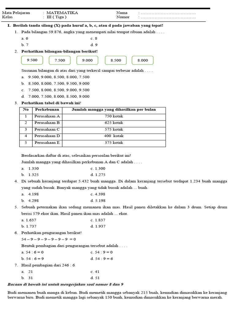 Soal Matematika AAS Ganjil. Fix | PDF