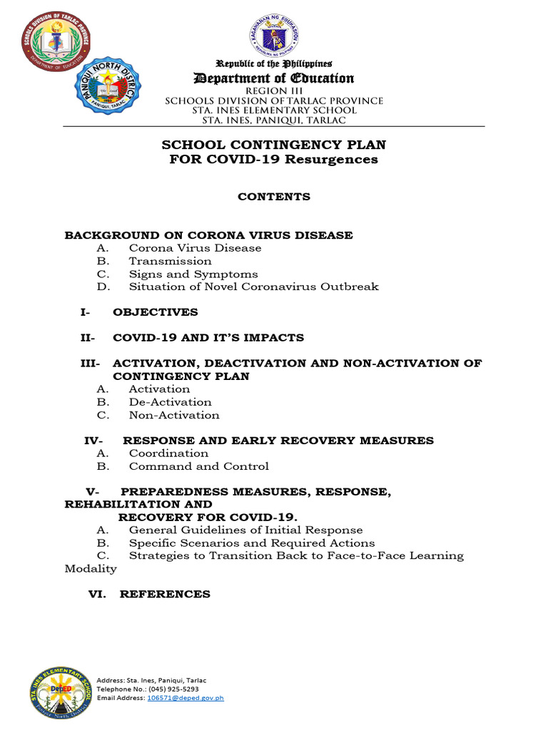 COVID-19 Contingency Plan for Schools | PDF | Learning | Clinical Medicine