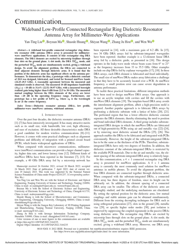 Wideband Low Profile Connected Rectangular Ring Dielectric Resonator Antenna Array For