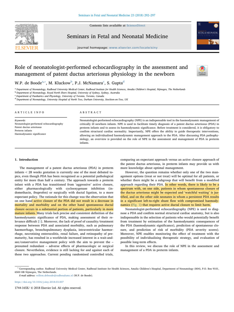 Role of Neonatologist-Performed Echocardiography in The Assessment and ...