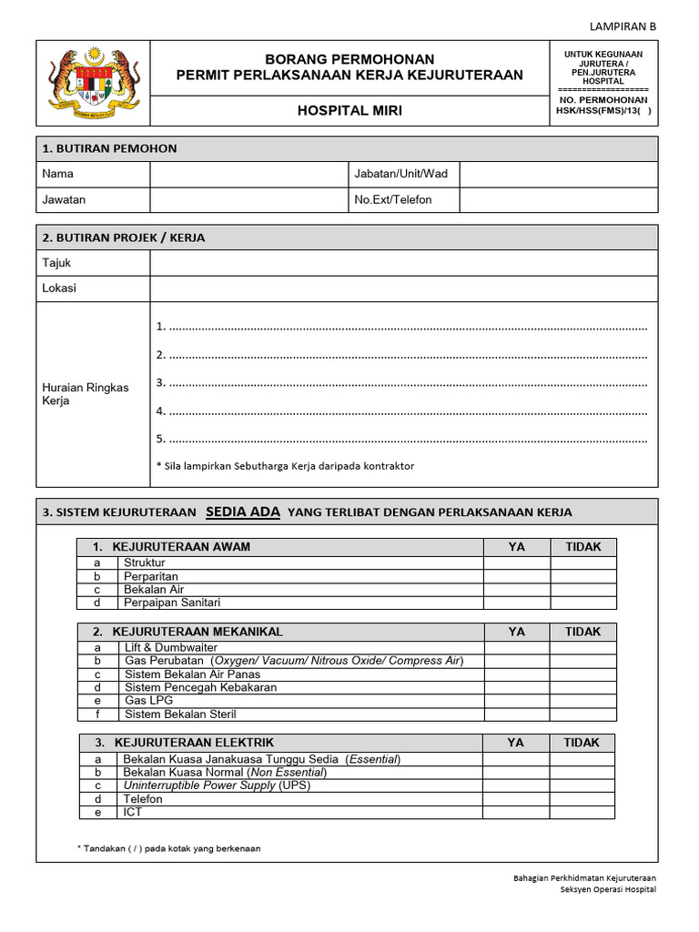 Borang Permohonan Permit Perlaksanaan Kerja Kejuruteraan Hospital Miri ...