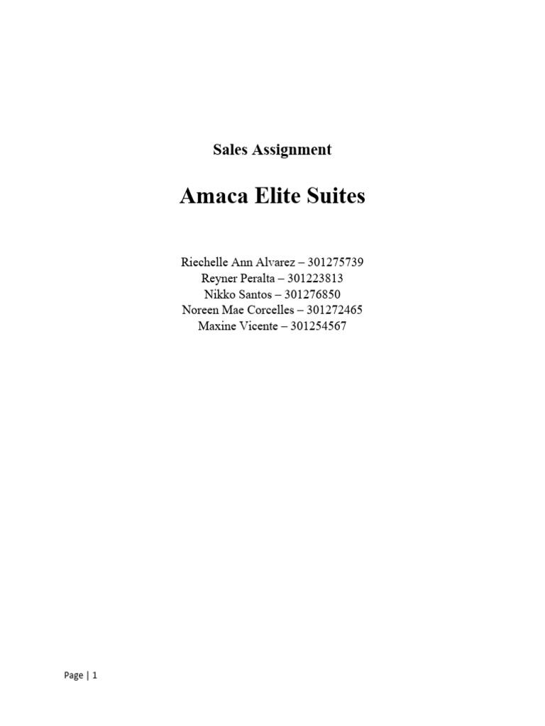 SALES ASSIGNMENT Amaca Elite Suites | PDF