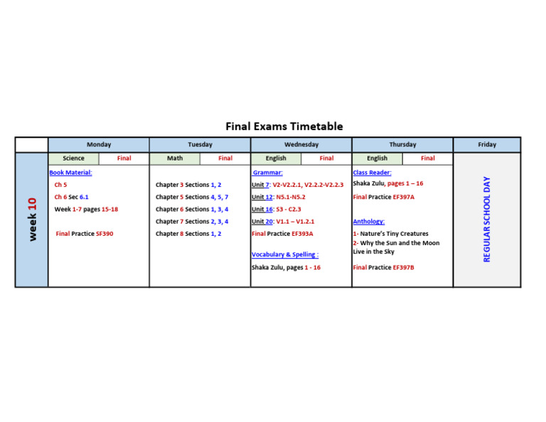 Final Exam Time Table | PDF
