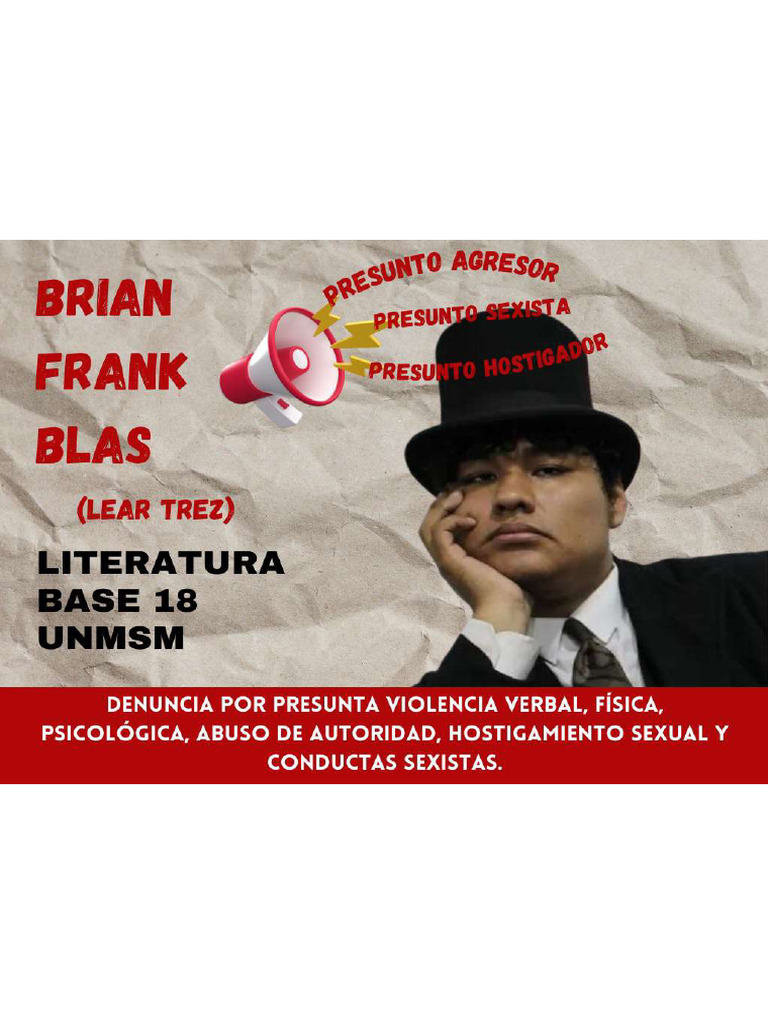 Denuncia A Brian Frank Blas Diaz (Lear Trez) Por Victimas. Afiche. | PDF