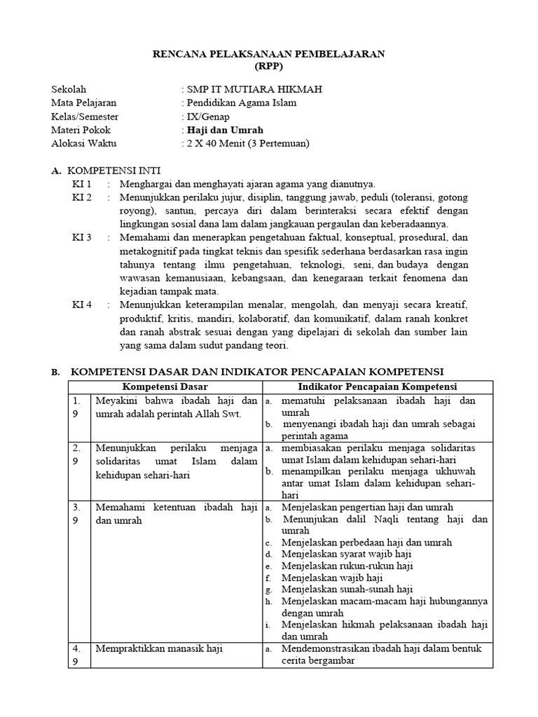 RPP Haji Dan Umrah | PDF