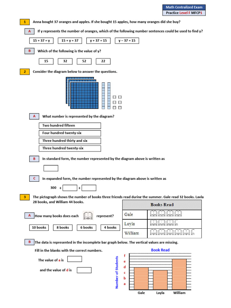 Grade 1 Math Exam Practice Guide | PDF
