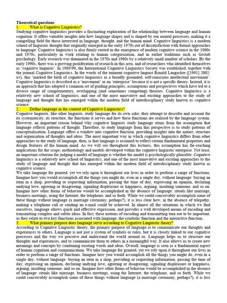 Theoretical Questions | PDF | Cognitive Science | Learning