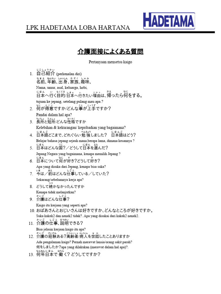 Pertanyaan Mensetsu | PDF