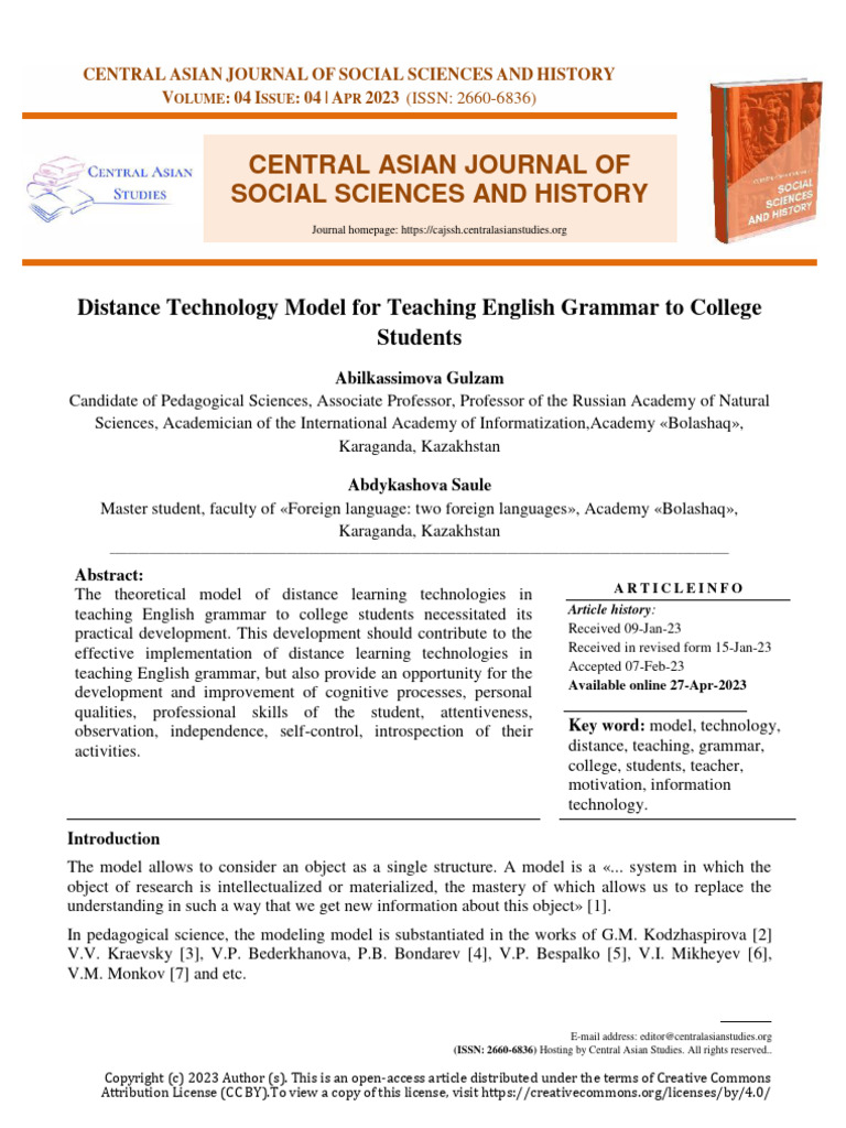 Distance Technology Model For Teaching English Grammar To College