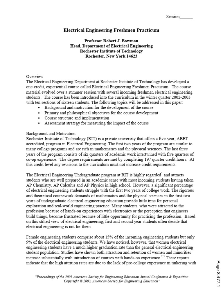 Electrical Engineering Freshmen Practicum | PDF | Engineering ...