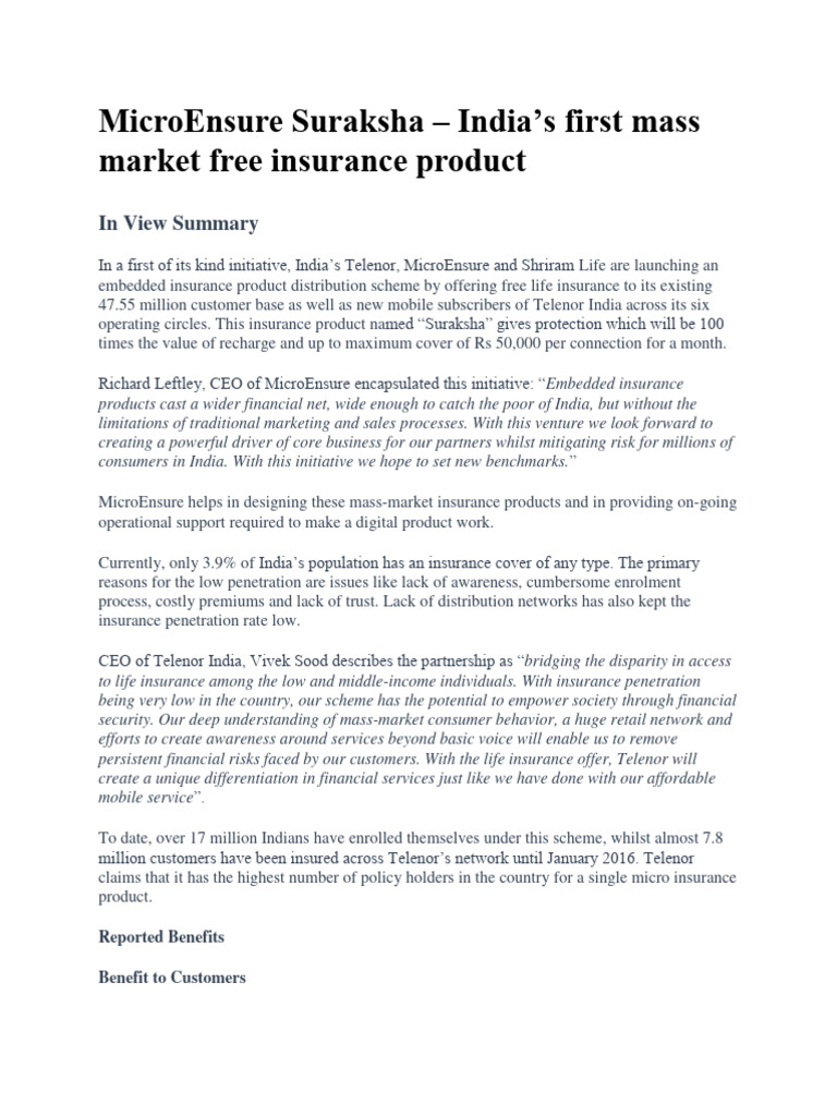 Case Study On Sachet Insurance | PDF | Insurance | Life Insurance