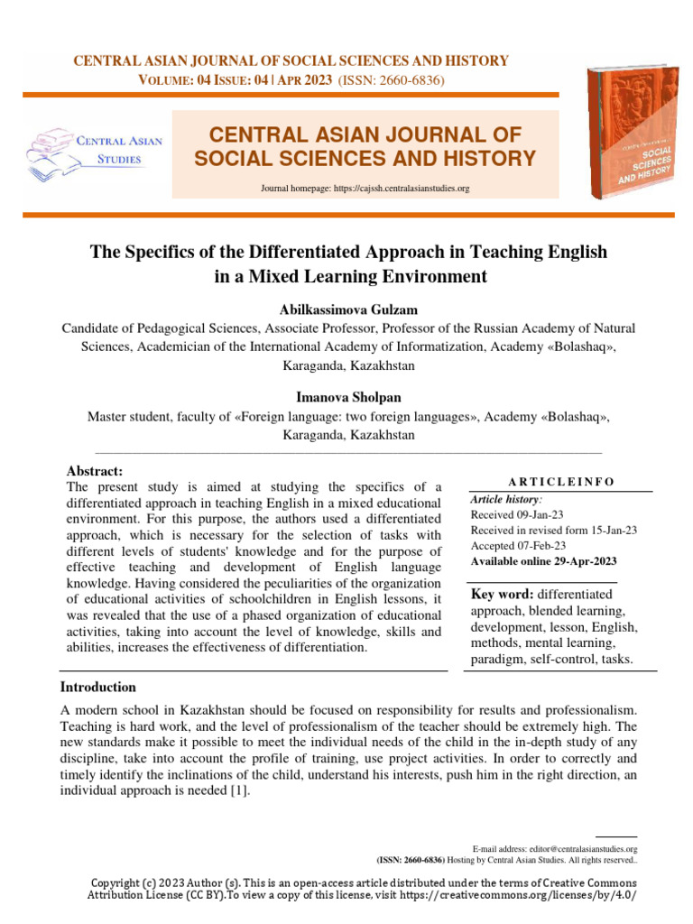 The Specifics of The Differentiated Approach in Teaching English in A ...