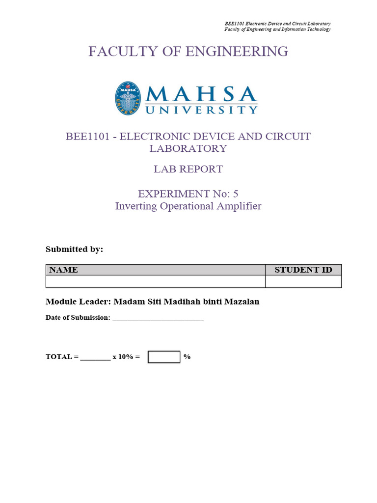 Experiment 5 Inverting Op Amp Pdf Operational Amplifier Amplifier