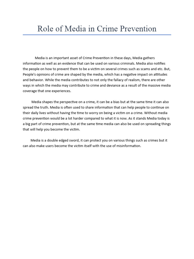 Role of Media in Crime Prevention | PDF