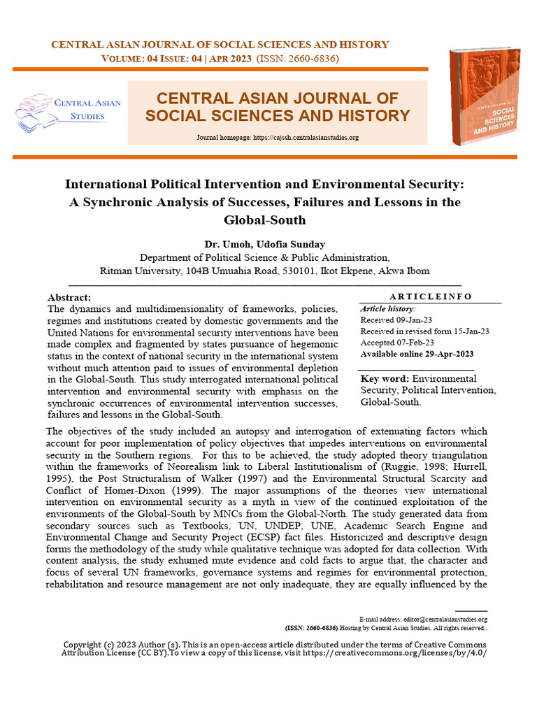 International Political Intervention and Environmental Security: A Synchronic Analysis of ...