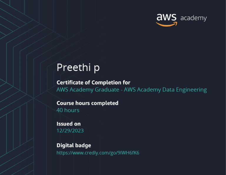 AWS Data Engineering course completion | PDF AWS Data Engineering course completion | PDF