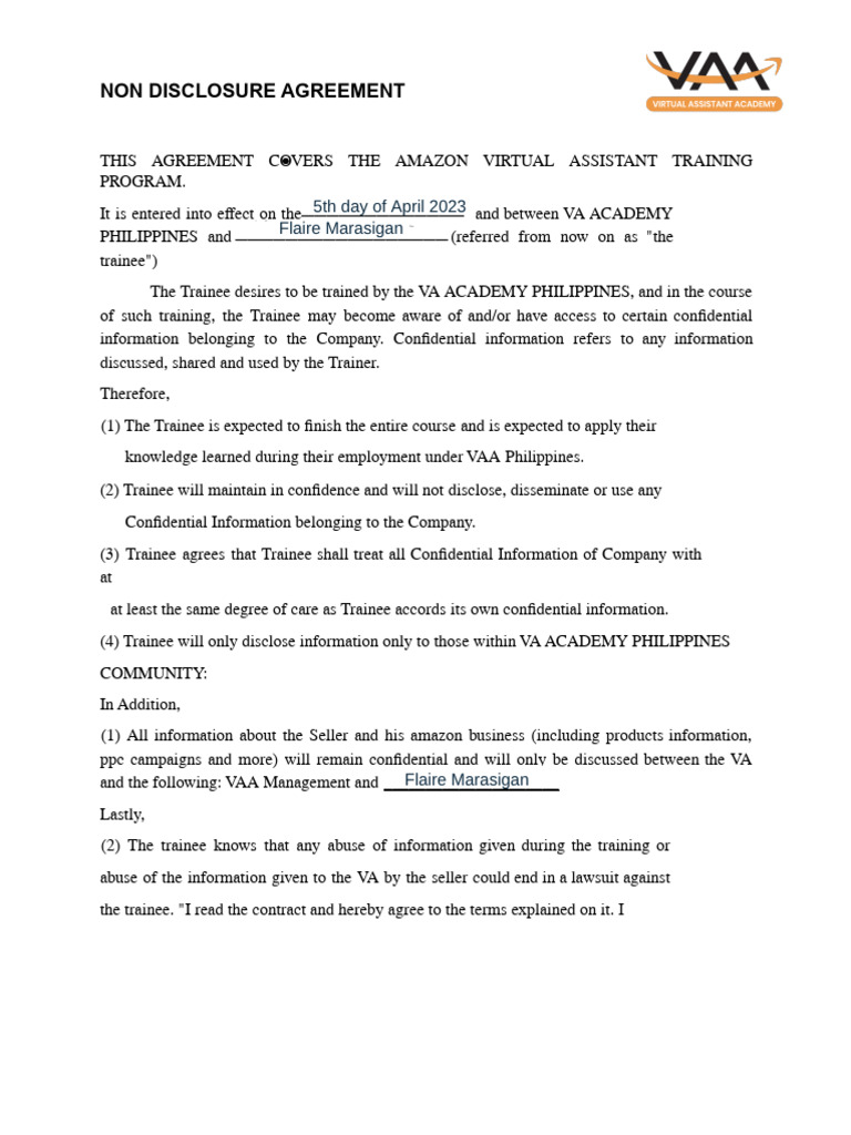 Non Disclosure Agreement Pdf
