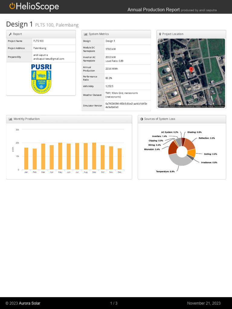 Helioscope Simulation 13233814 Summary | PDF | Solar Energy | Nature
