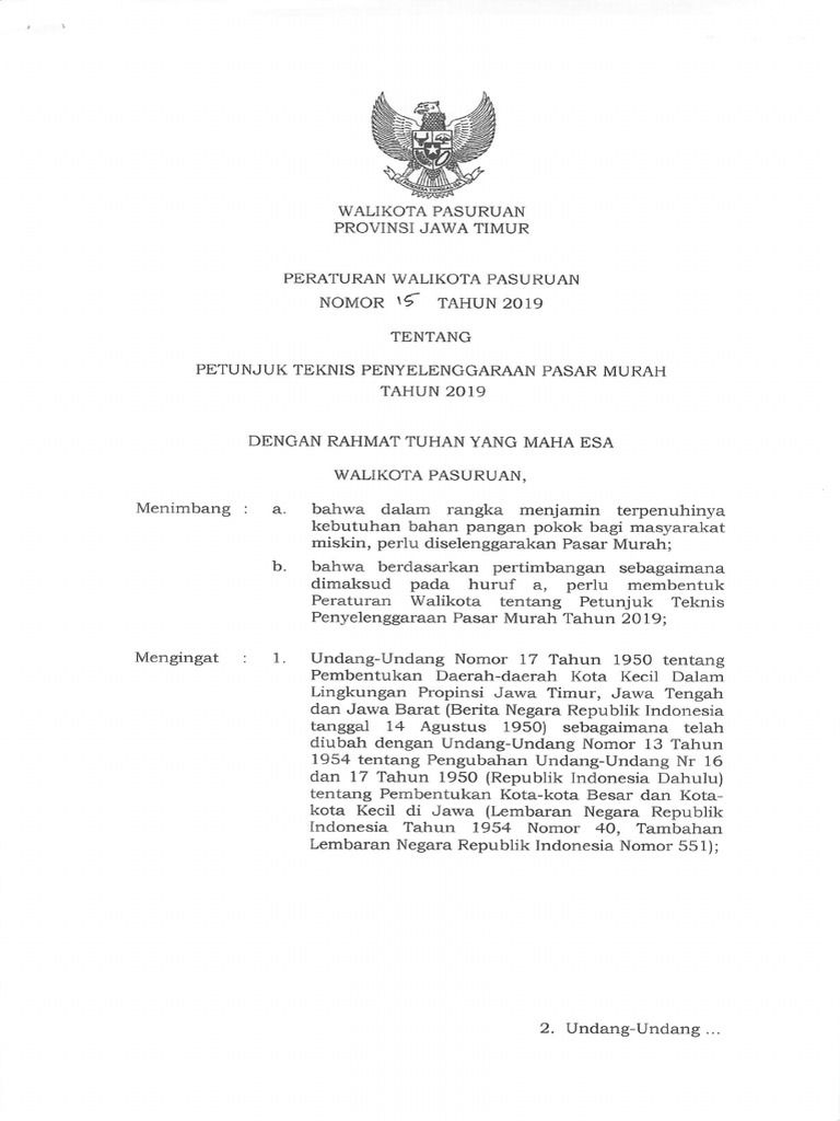 Perwa.15-2019.Juknis Penyelenggaraan Pasar Murah | PDF | Pengelolaan ...