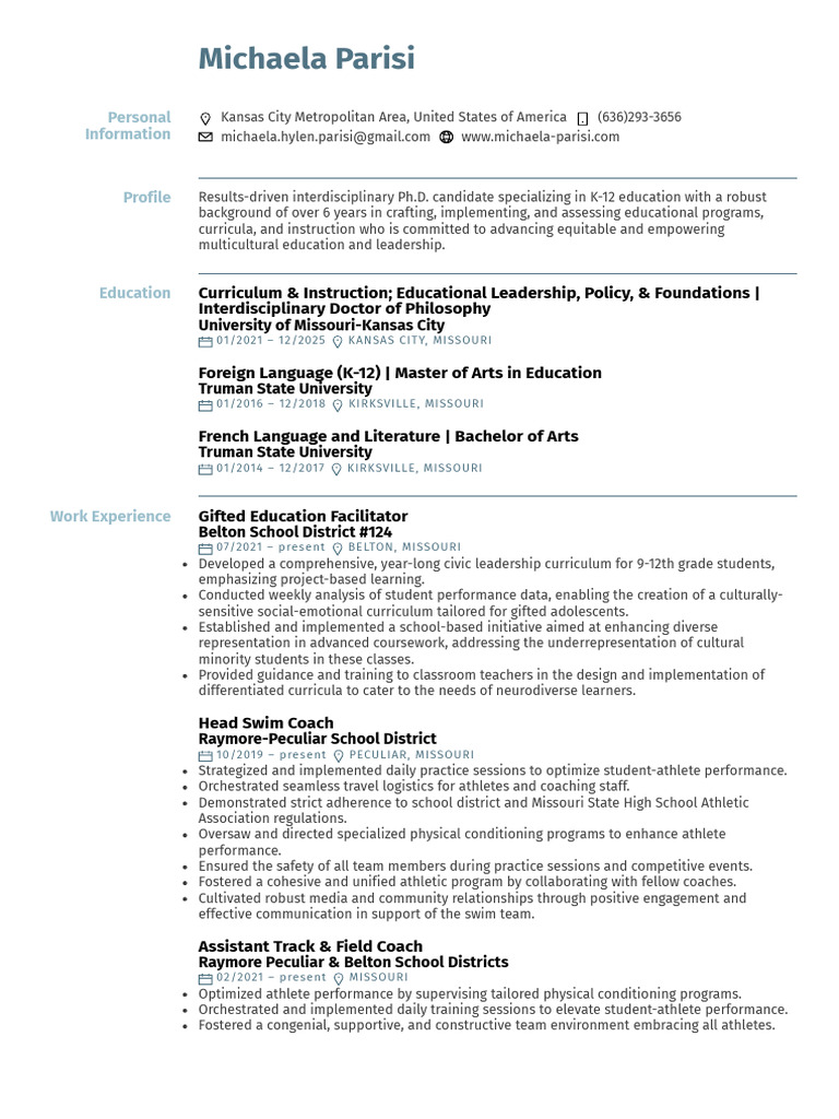 Michaela Parisi CV | PDF | Teachers | Reading Comprehension