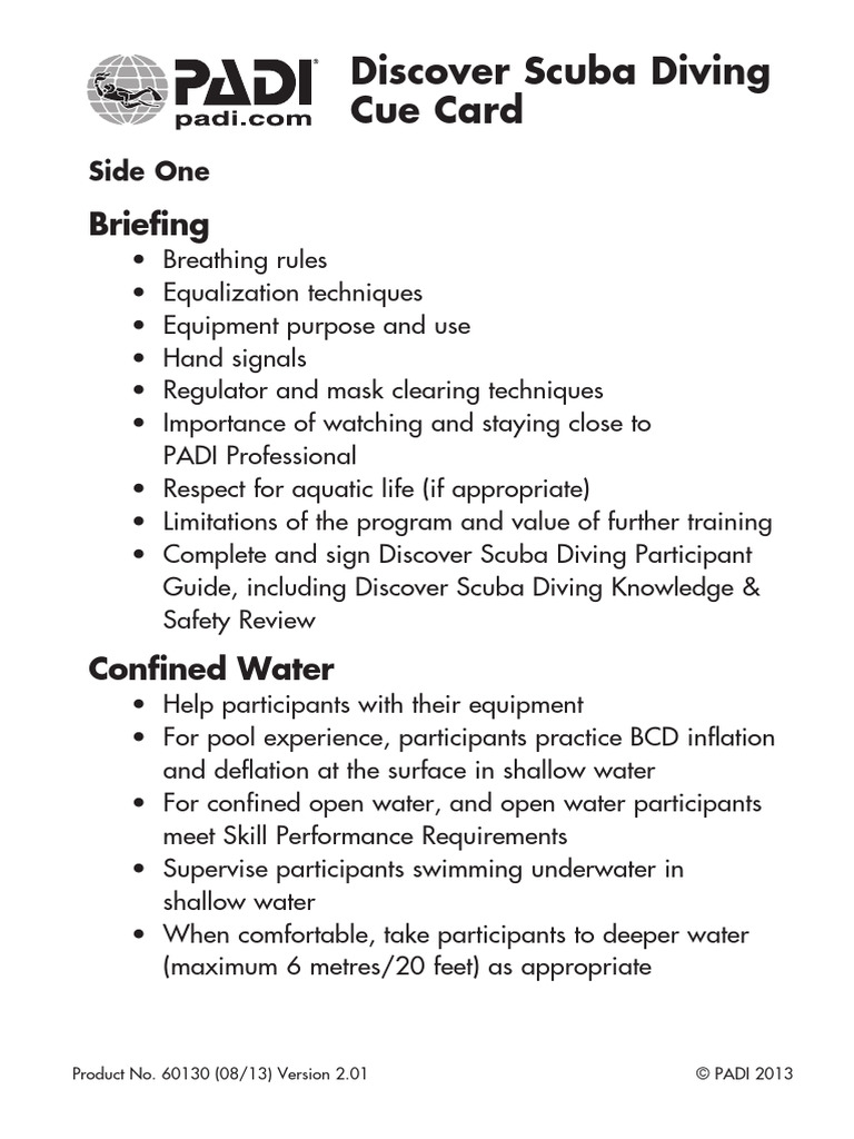Discover Scuba Diving Cue Card | PDF