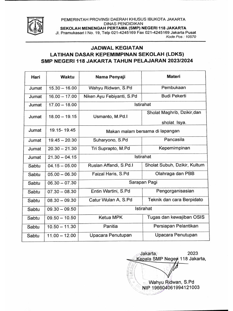 Jadwal Kegiatan LDKS | PDF