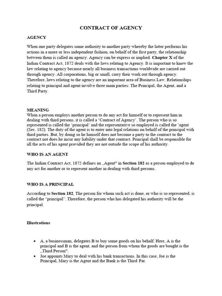 Contract of Agency | PDF | Law Of Agency | Legal Liability