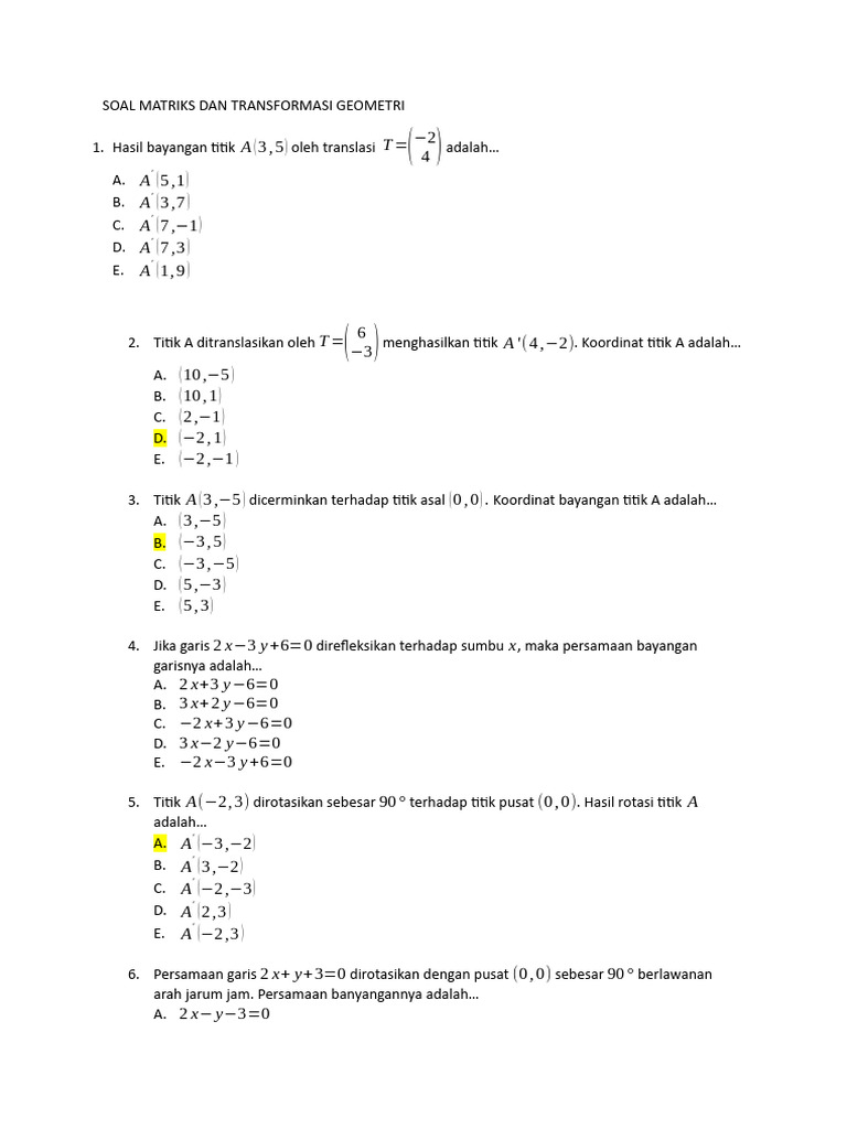 Soal Matriks Dan Transformasi Geometri | PDF