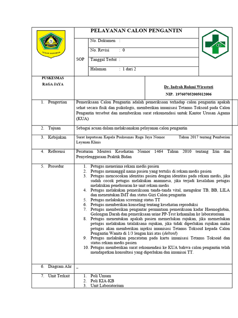 Sop Pelayanan Catin | PDF