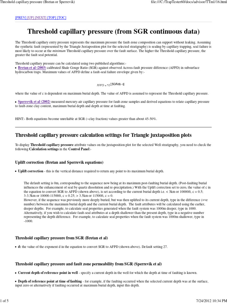 Threshold Capillary Pressure (Bretan or Sperrevik) | PDF | Teaching ...