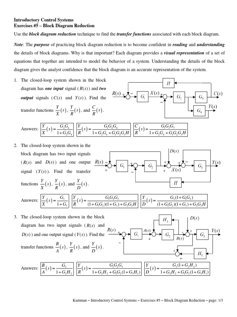 Exercises 05 Block Diagram Reduction Pdf Control Theory Applied Mathematics 