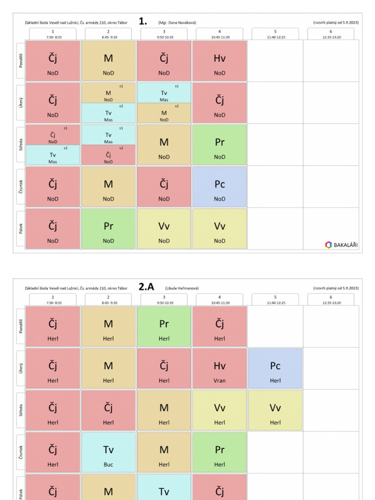 Rozvrhy Trid 2023 | PDF