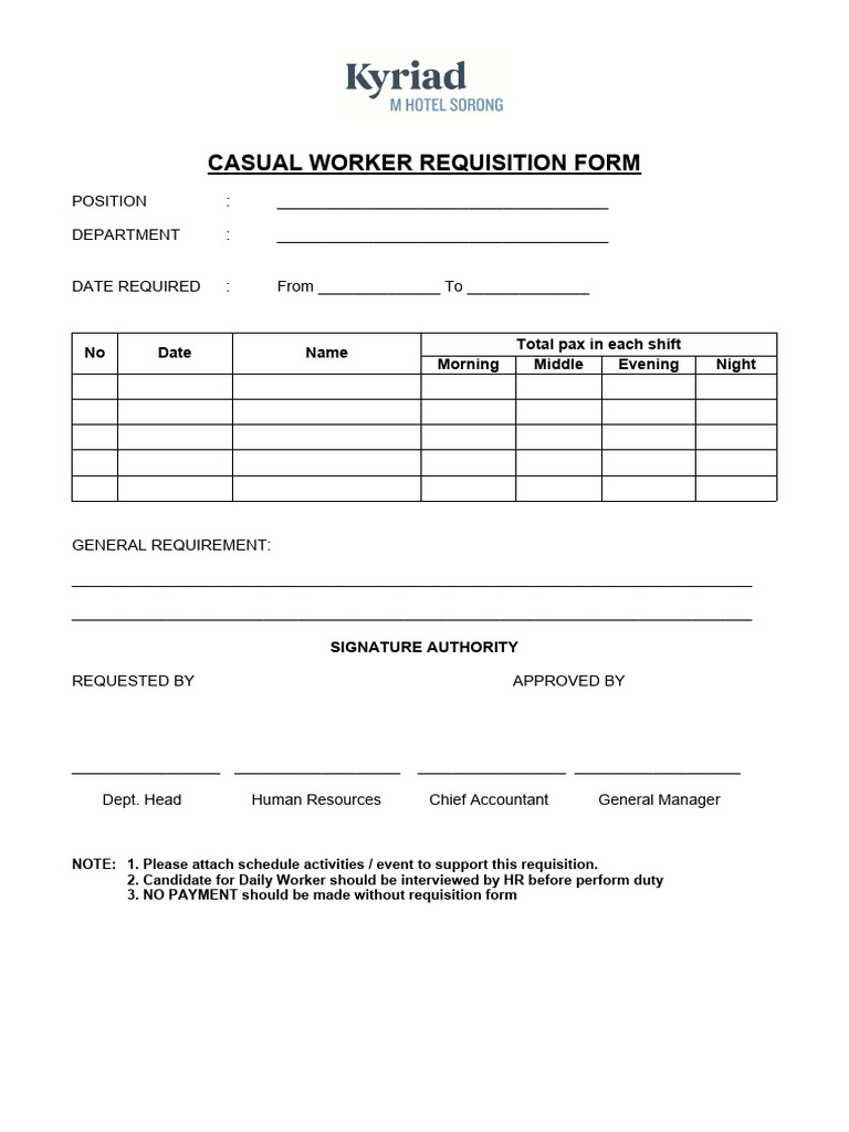 Casual Worker Requisition Form | PDF