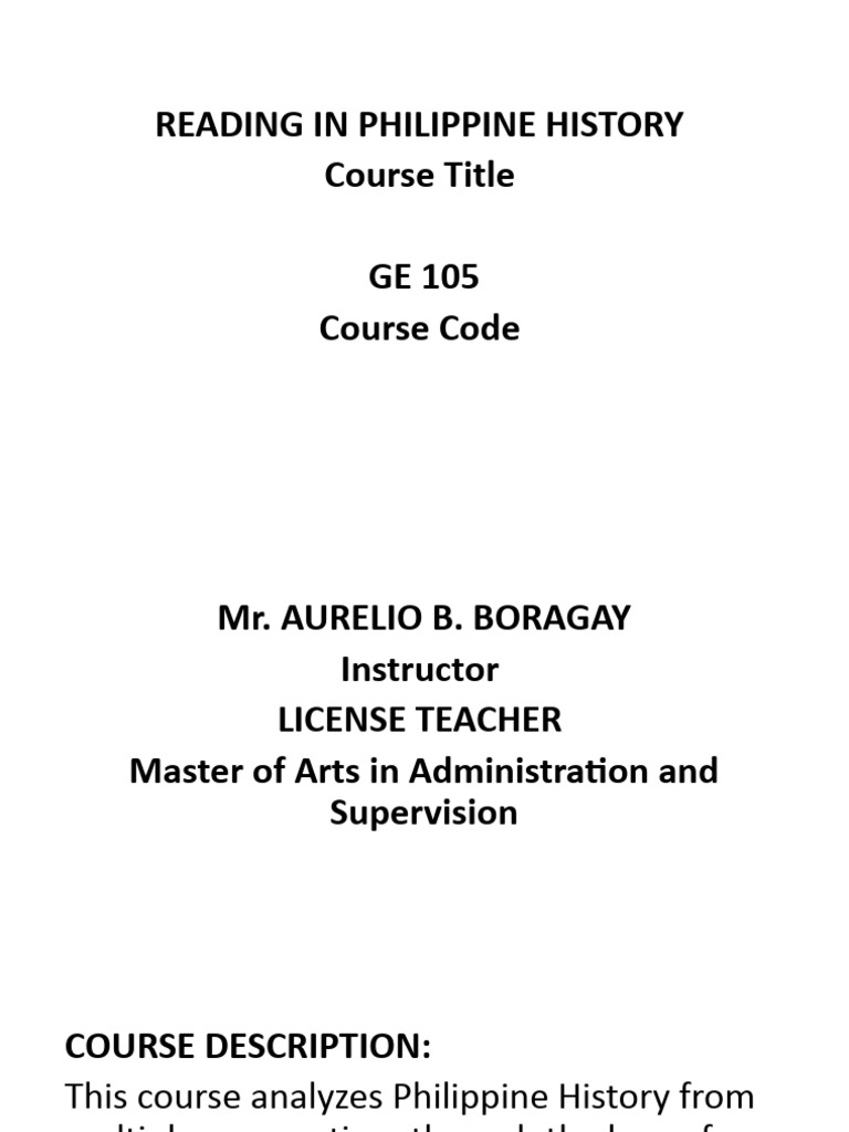 Philippine History Course Guide | PDF | Primary Sources | Knowledge